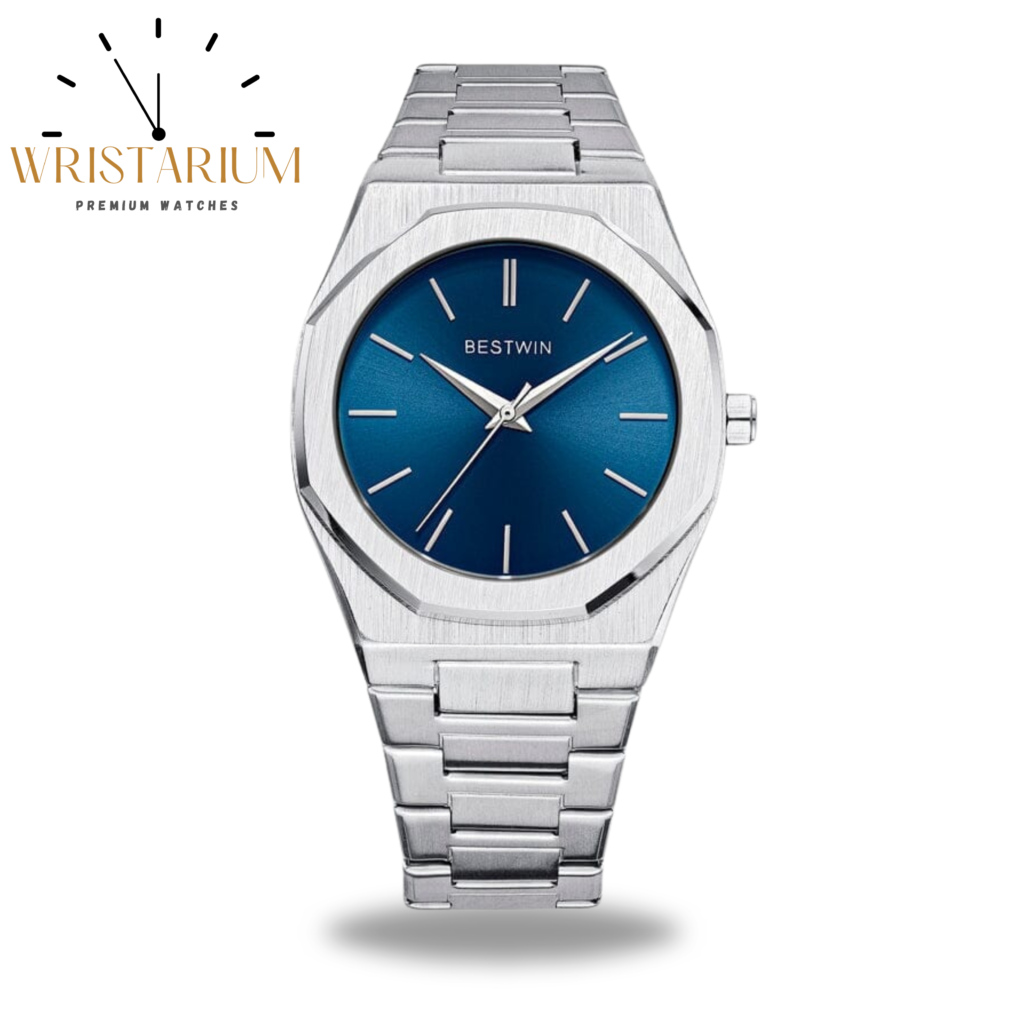 Bestwin 813 blue luxury quartz watch stailess steel band for men